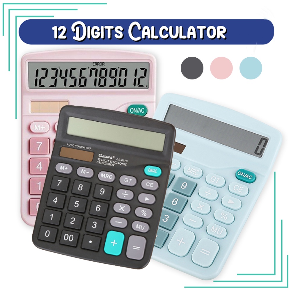 [BH] Calculator 12 Digits Battery Powered Solar Cute Macaron Colour ...