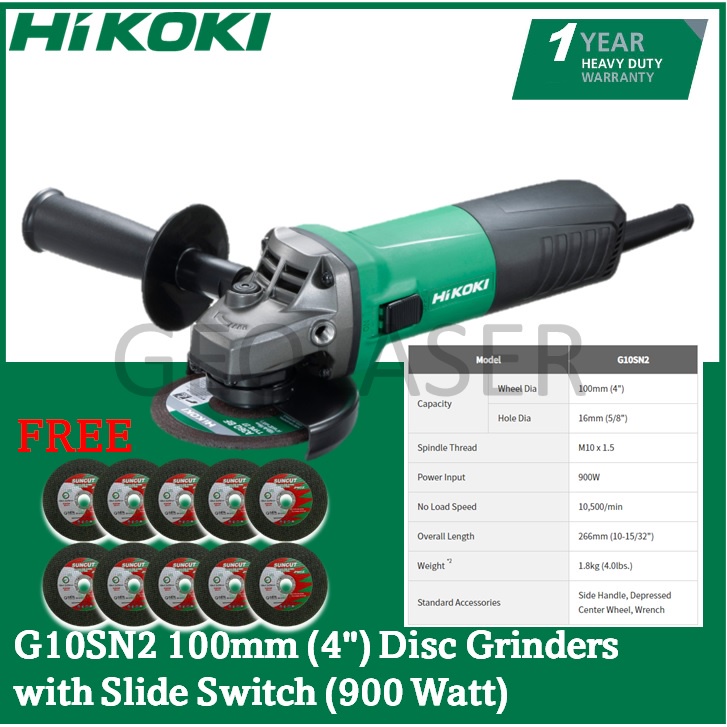 Hikoki G10SN2 100mm (4") Disc Grinders with Slide Switch (900 Watt ...