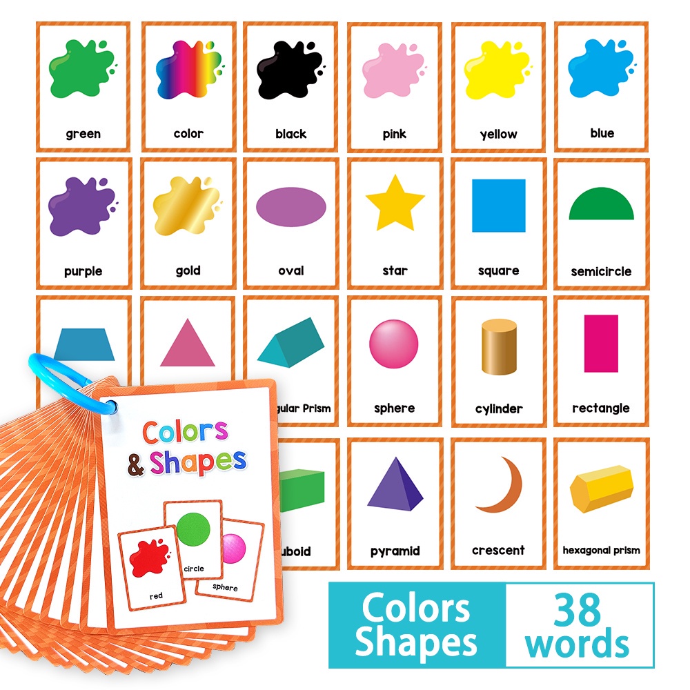 Shape Color Flash Cards for Kids Preschool Kindergarten Words English ...