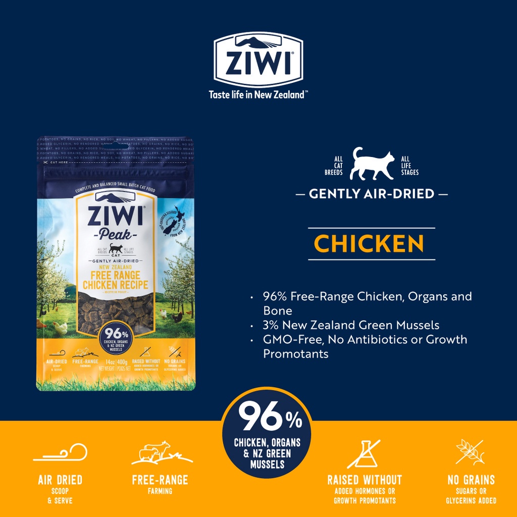 Ziwi Peak Air Dried Cat Food 400g | Single Protein, Training Treats, Complete Diet, Meal Topper ...
