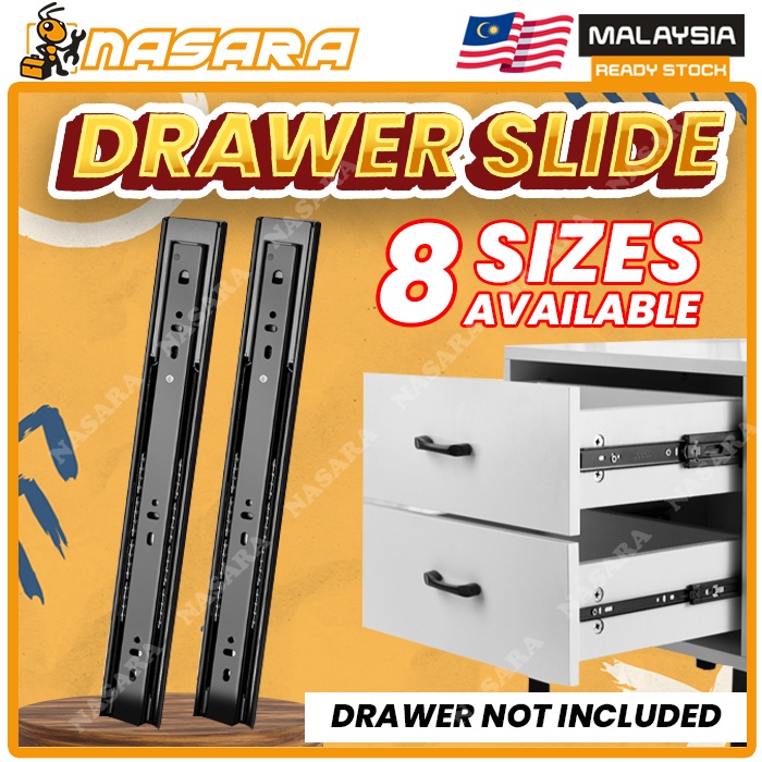 NASARA ~ 1Pair / Set Heavy Duty Silence 3 Layer Full Extension Drawer ...