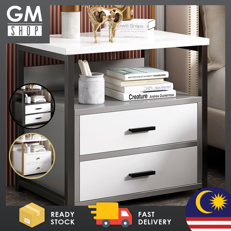 GMSHOP Nordic Style Double Drawer Bedside Table Multilayer Bedroom ...