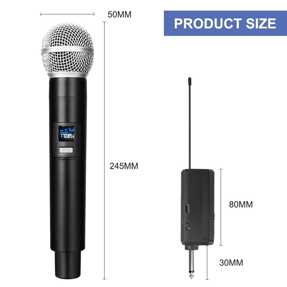 UHF Wireless Dual Microphone Handheld Rechargeable Karaoke Mic for ...