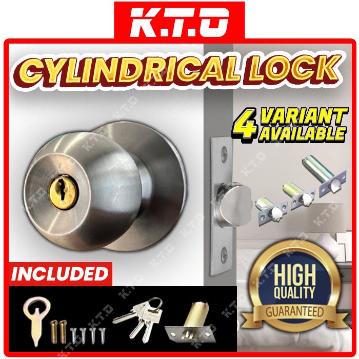 Cylindrical Door Lock Set Keyed Entrance Door Knob Lock Tongue Latch ...