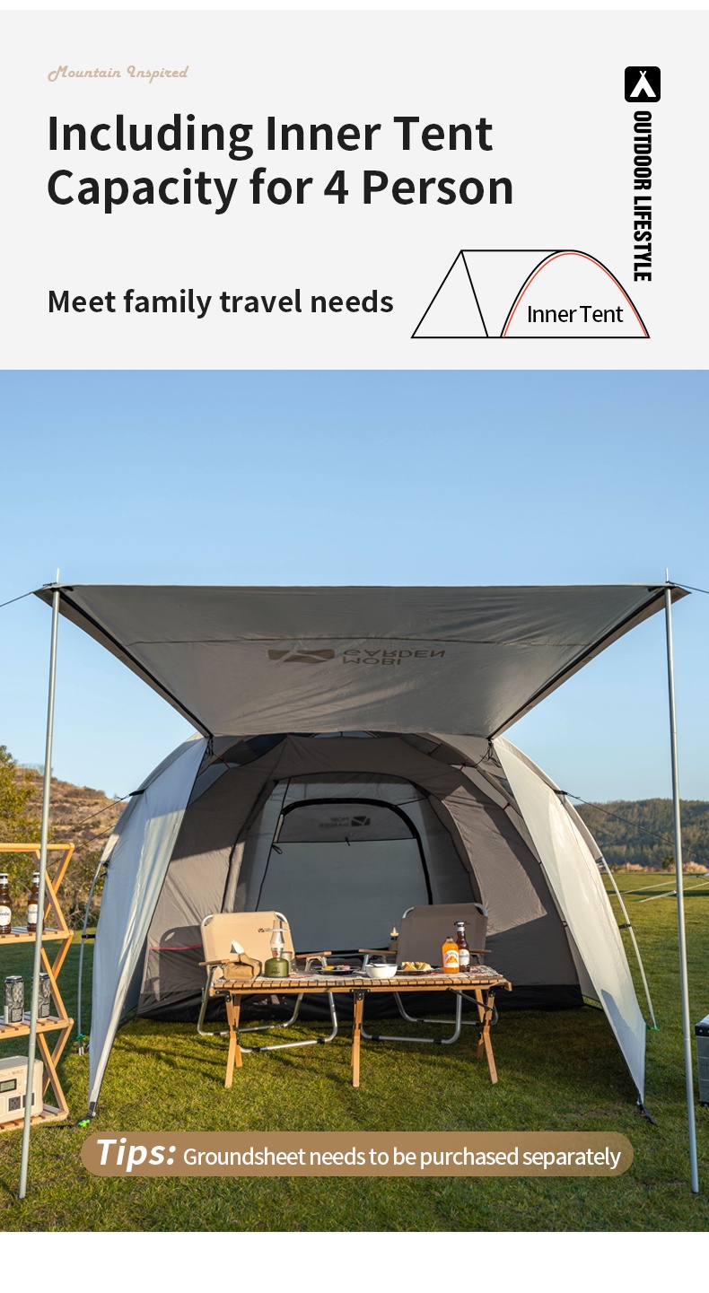 MOBI GARDEN Camping Tent Oxford Waterproof Big Space Family Glamping Tent 4 person Outdoor Beach ...