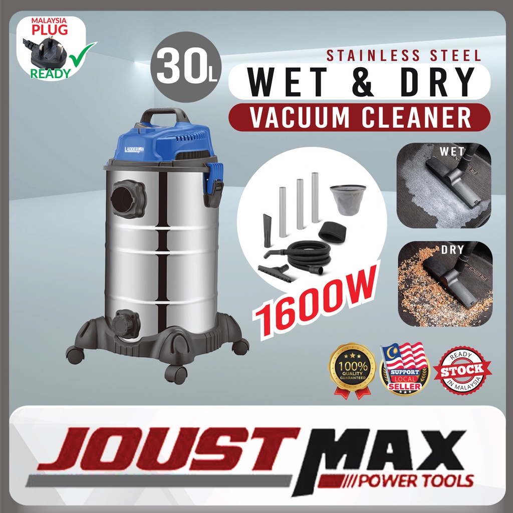 LADDERMAN 30L Stainless Steel Wet and Dry Vacuum Cleaner Heavy Duty ...