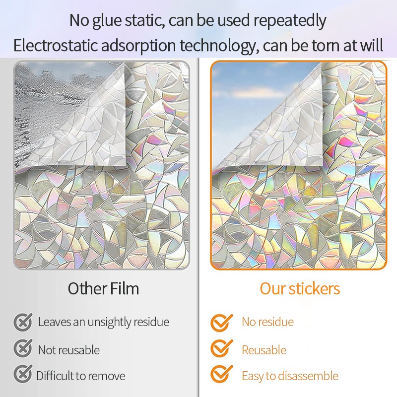 Window Film Sticker 3D Rainbow Window Sticker Removable Non-Adhesive ...