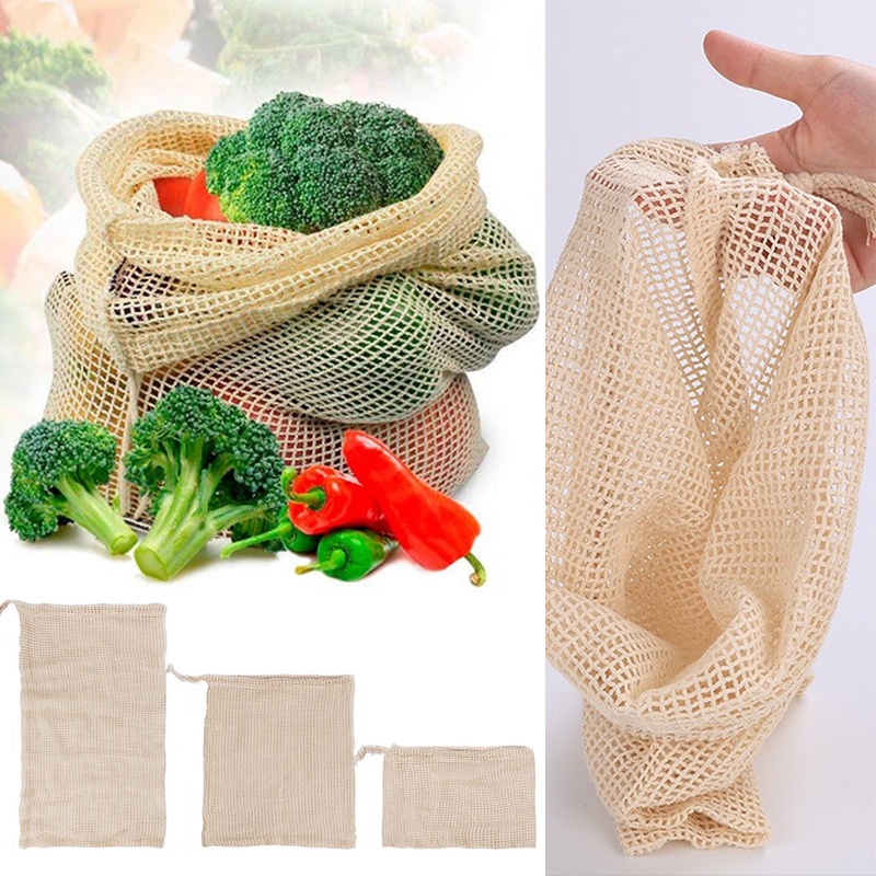 Reusable Cotton Mesh Bags Grocery Fruit Storage Shopping String Bags ...