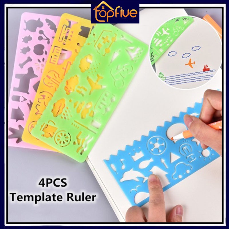 4 In 1 Drawing Ruler Set Kids DIY Art Crafts Stencil Tool Stationery ...