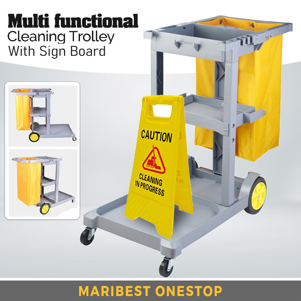 Cleaning Trolley Cart Working Sign Board Wheel Housekeeping Cleaner ...