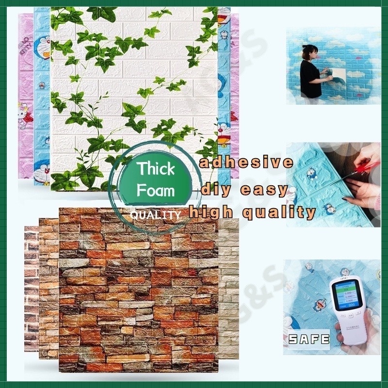 Ceiling Foam Wall Paper Dinding 3D Wallpaper Stickers Wall Stickers ...