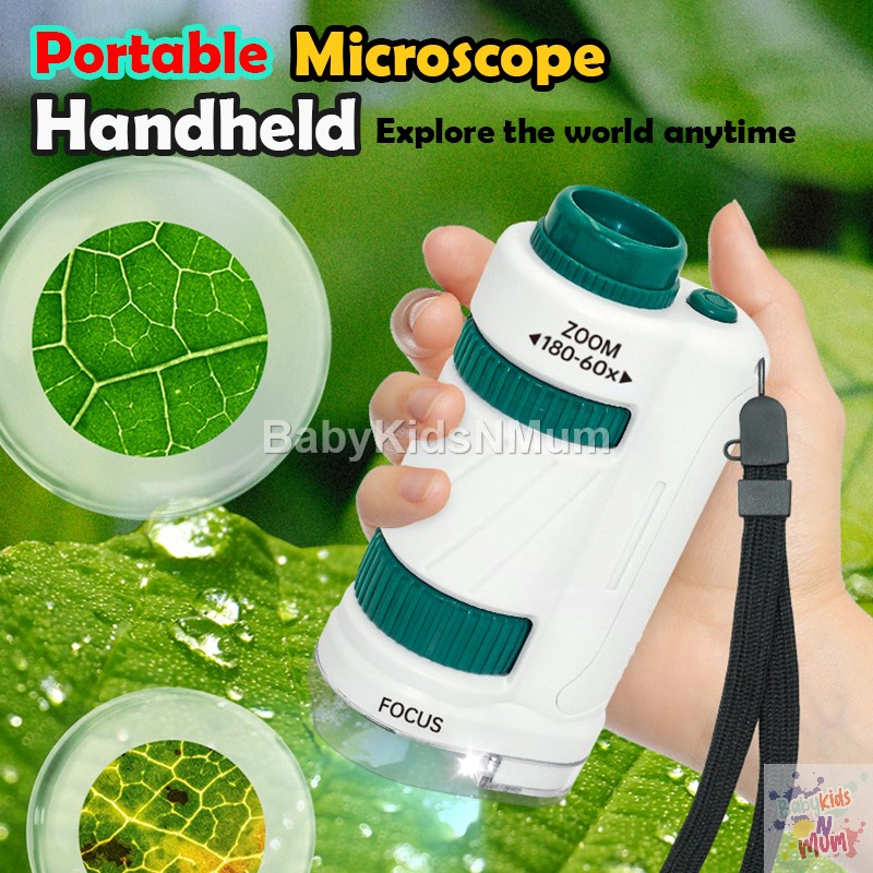 Small Mini Single Portable Microscope Kid Lab LED 60-180X Handheld ...