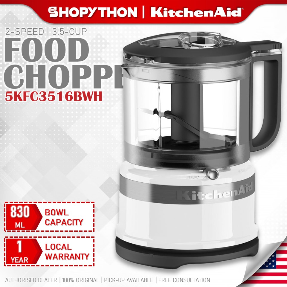 KITCHENAID 3.5-Cup Food Chopper 5KFC3516BWH - White (830ml/240W) Mini Processor 2 Speed BPA-Free ...