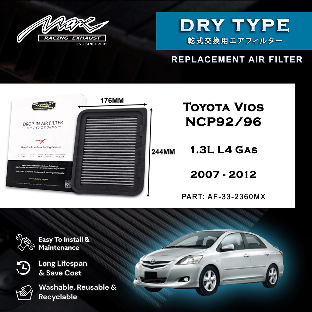 Toyota Vios NCP92 / NCP96 1.3L 2007 to 2012 33-2360MX Max Racing ...
