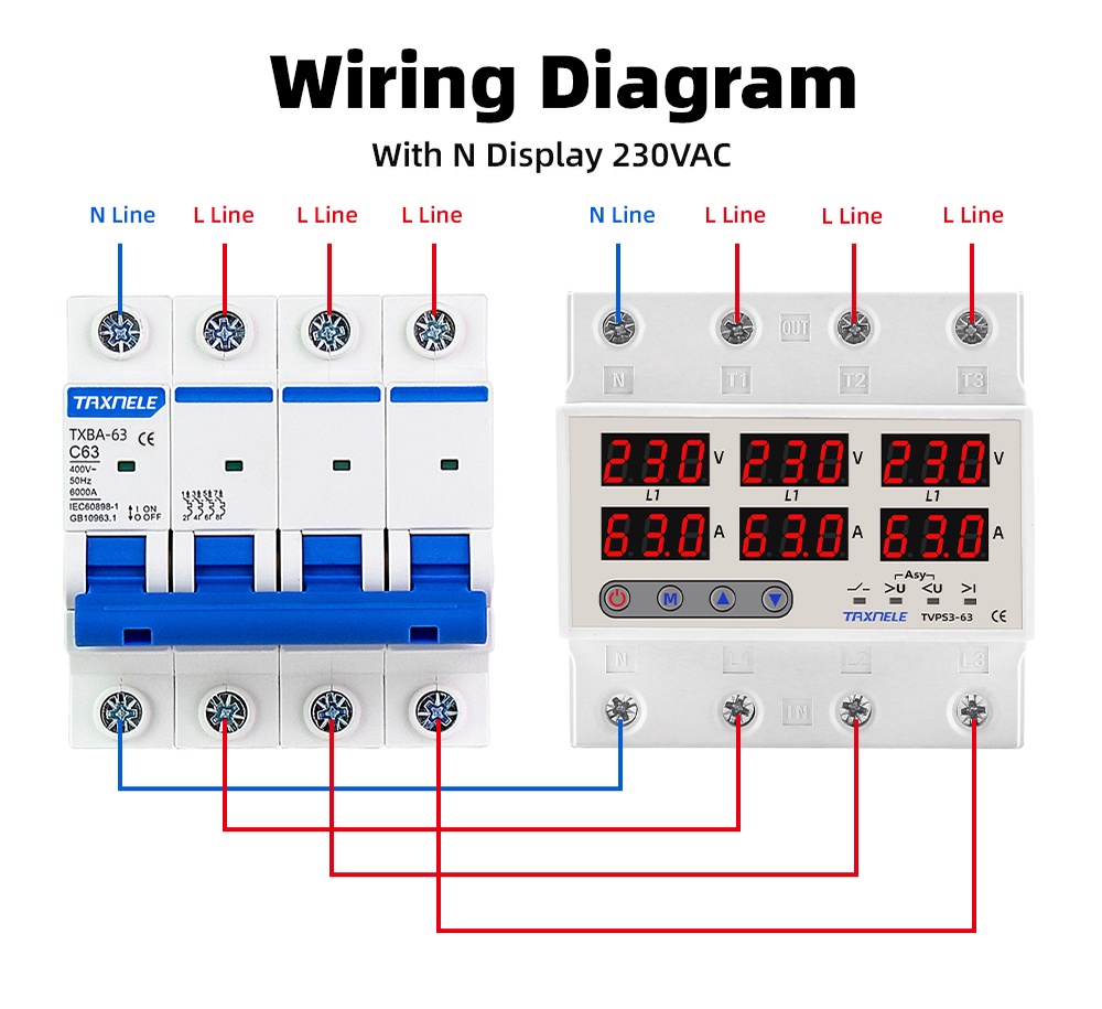 Three Phase Voltage Current Relay Protector 100A 63A 60A 220VOver Under ...