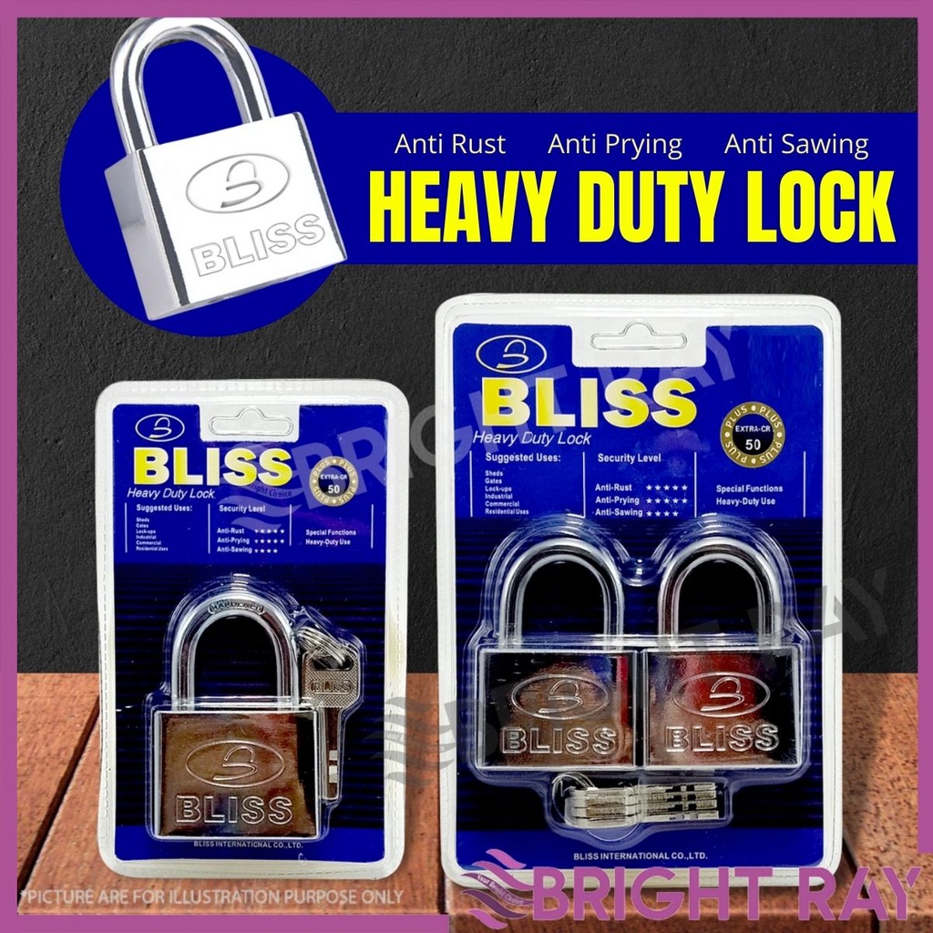 HEAVY DUTY BLISS PADLOCK Chrome Plated Solid Brass Key Manga Pintu Rust ...