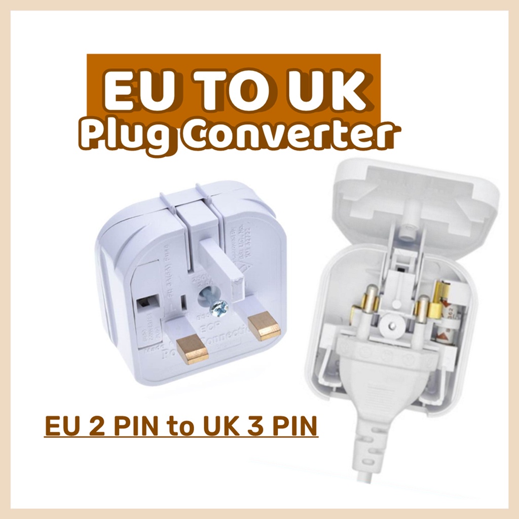 (1 PCS) EU To UK FUSED Power Converter Open Cap Top Travel EURO 2 Pin ...