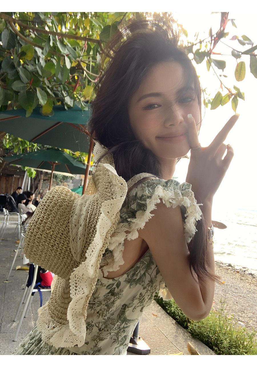 Lace Straw Hat Female Sweet Lace-Up Hollow Straw Hat Korean Version ...