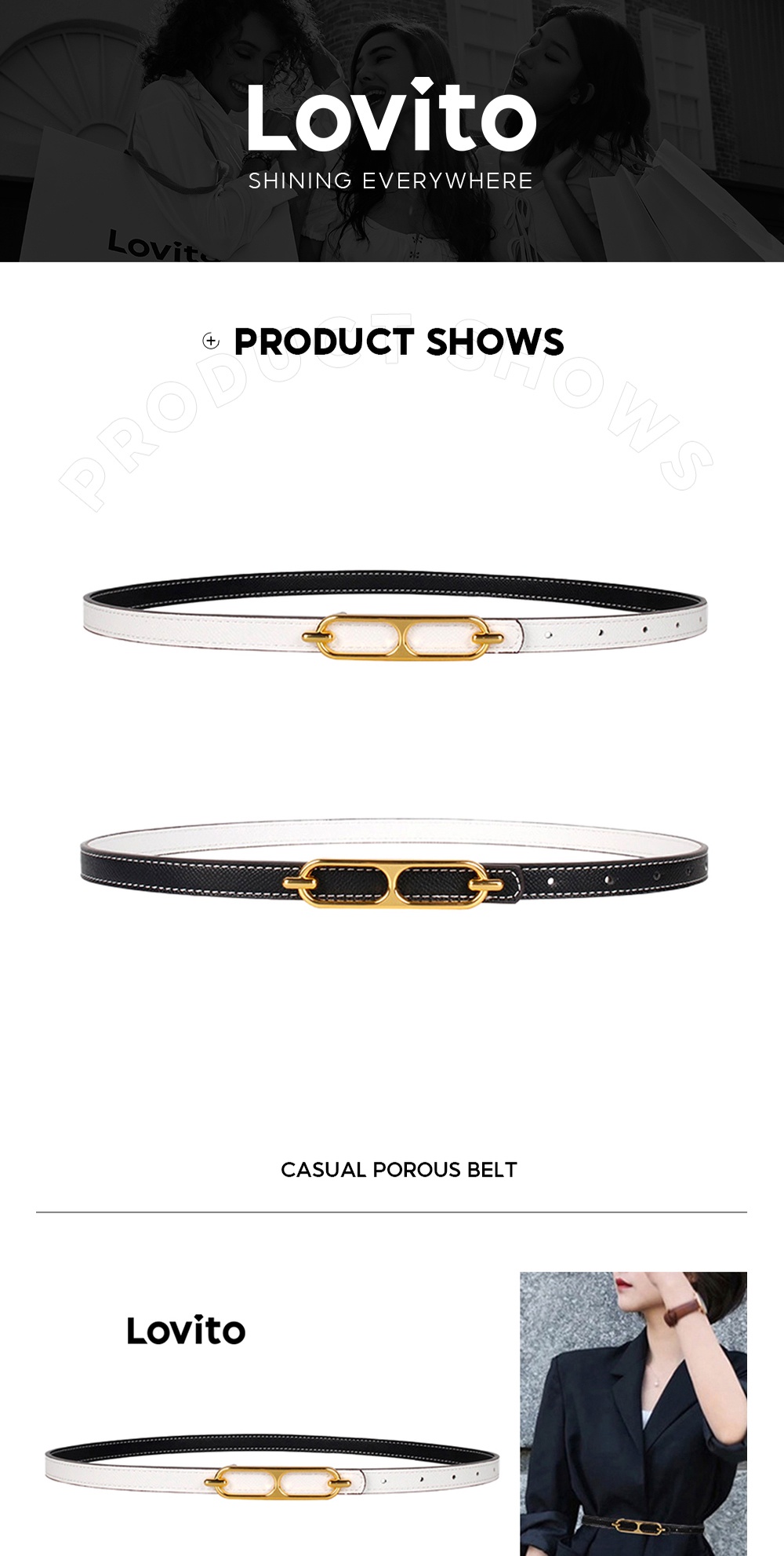 Lovito Casual Belt Basic Porous Adjustable Double Sided Use Belt for ...
