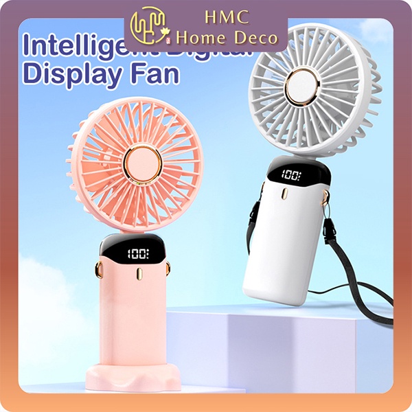 HMC LED Digital Display Fan Rechargeable Portable USB Hand Fan Cooling ...