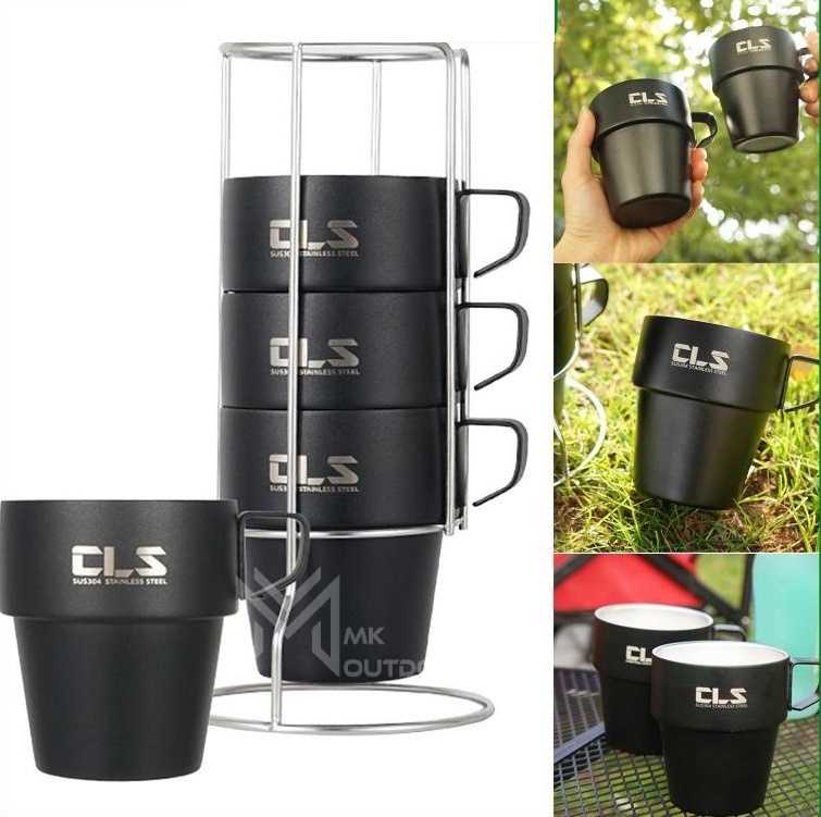 4 pcs Camping Cups 4 in 1 304 Stainless Steel Stackable Cup Set Mug Set ...