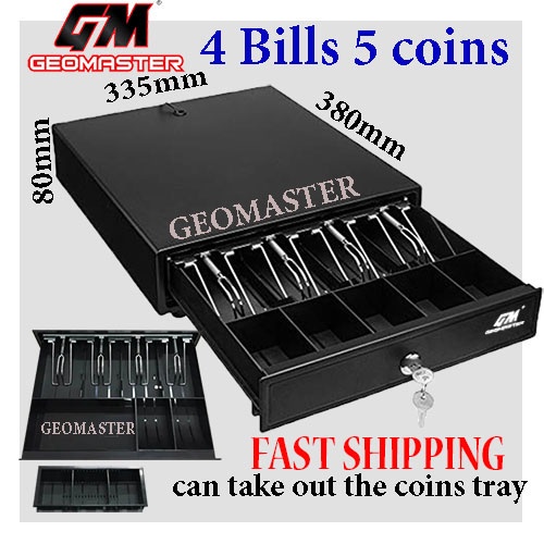 Cash Drawer 4 Bill 5 Coins Cash Drawer Box POS Register RJ-11 Key Lock ...