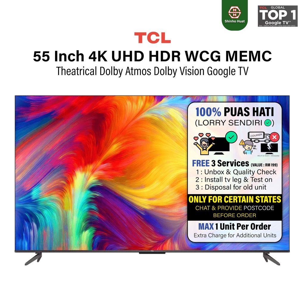 TCL 55 Inch Google TV 4K UHD HDR MEMC 55P735 | Shopee Malaysia