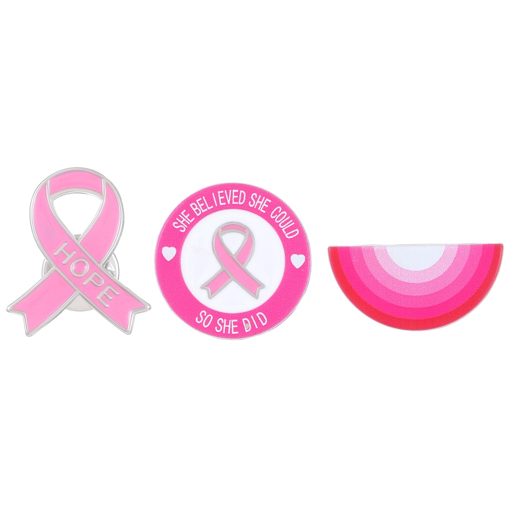 3Pcs/set Womens Jewelry Enamel Pink Ribbon Brooch Pins Surviving Breast ...