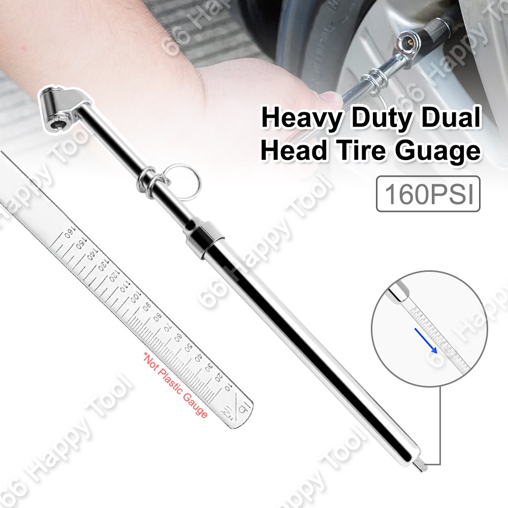 160PSI Heavy Duty Dual Head Tire Gauge Pressure Straight-on Foot Dual ...