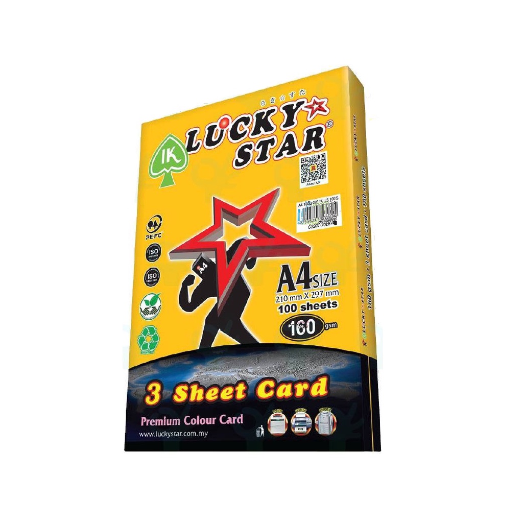 Lucky Star 3 Sheet Card Colours Paper A4 160gsm 100 Sheets (Wide Colors ...