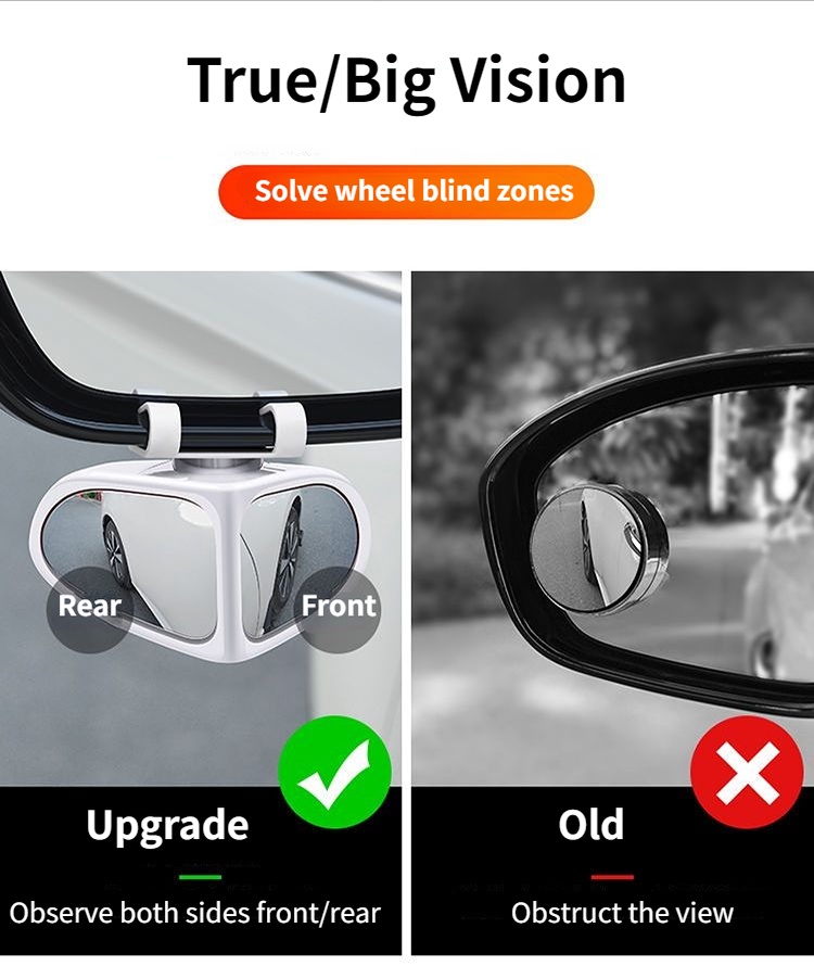 Car Mirrors Front and Rear Wheels 360° Adjustable Wide-angle Blind Zone ...