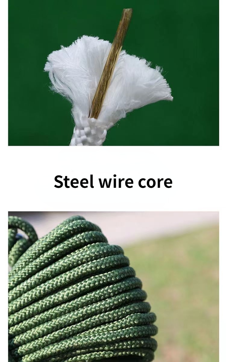 8mm Wire Core Safety Rope with 2 Climbing Buckles Static Utility Rope ...