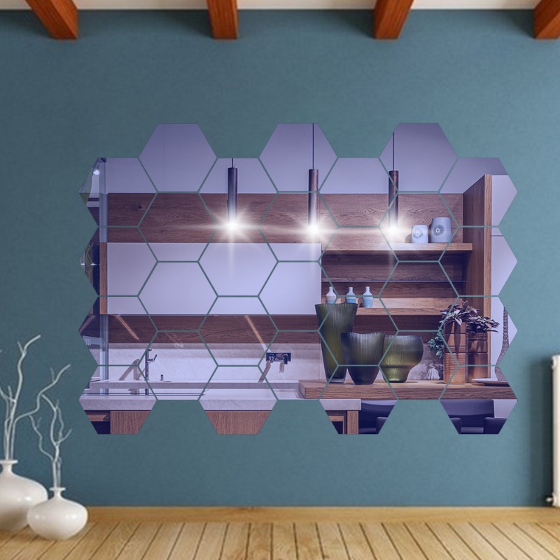 3D Geometric Mirror Wall Decals Colorful Hexagon Acrylic Mirror Sticker ...