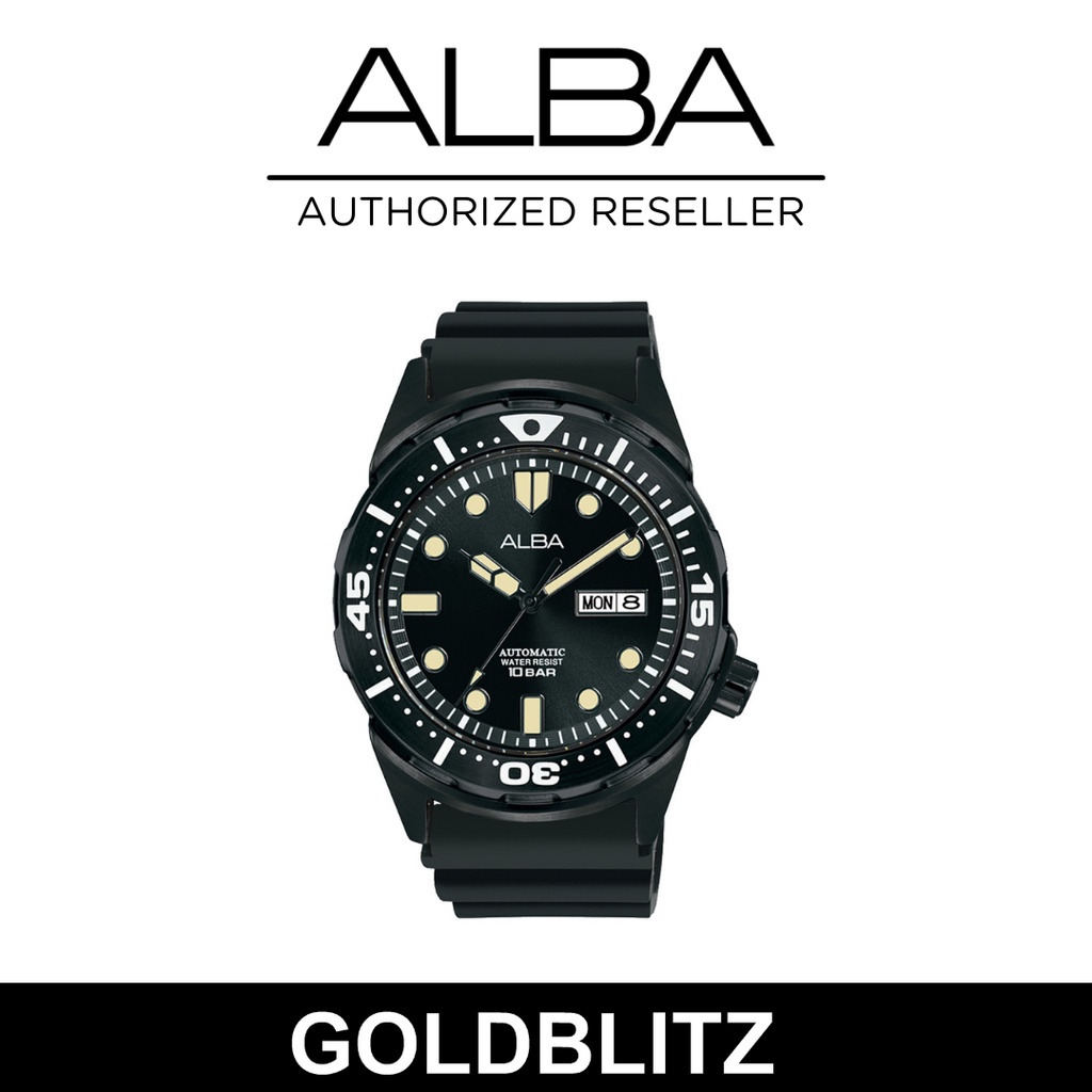Alba AL4377X Men's Mechanical Black Rubber Strap Automatic Watch ...