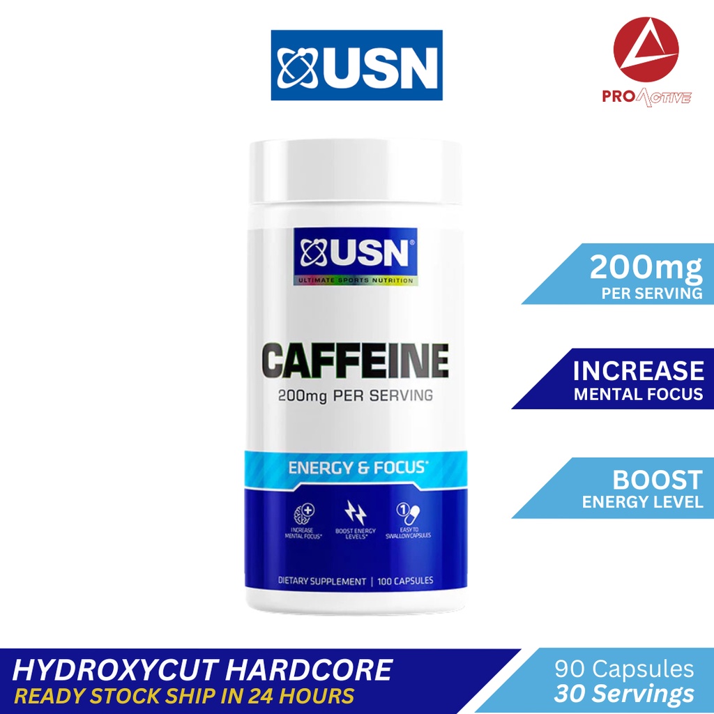USN, Caffeine 200mg, Energy Booster & Focus Enhancer, 100 Caps | Shopee ...
