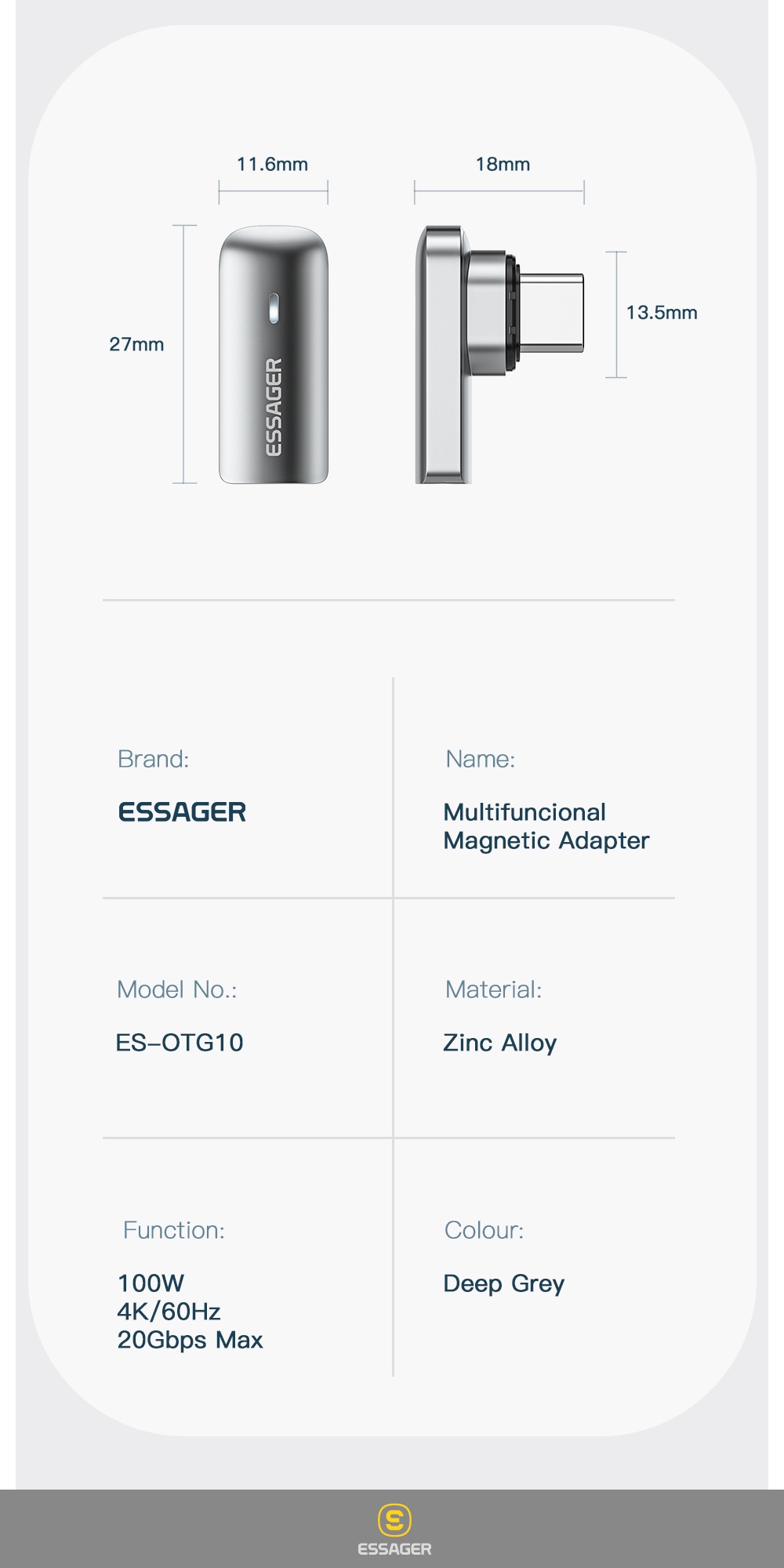 Essager PD 100W Magnetic USB C OTG Adapter Fast Charging Type C Magnet ...