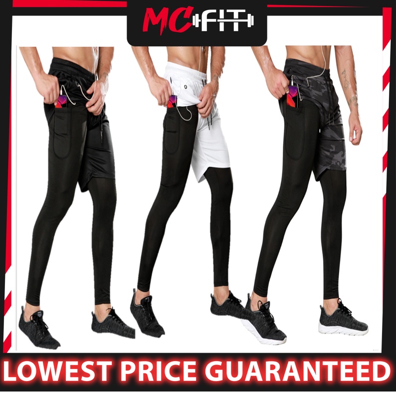 MCFIT Sports Men Running Shorts Leggings 2 IN 1 Fitness Jogging Short ...