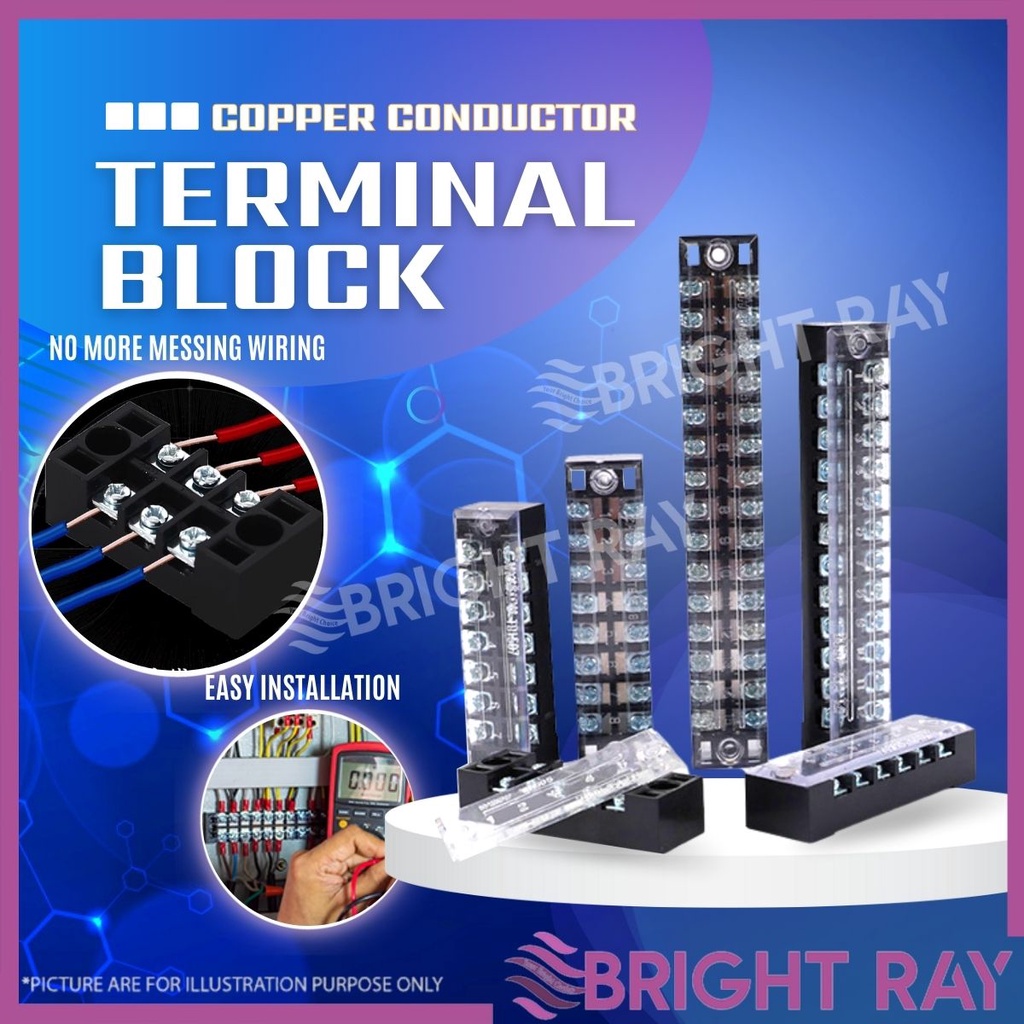 15A / 25A Terminal Block Wire Connector TB Bus Bar Dual Row Wire Amp Mount Screw Terminal Block ...