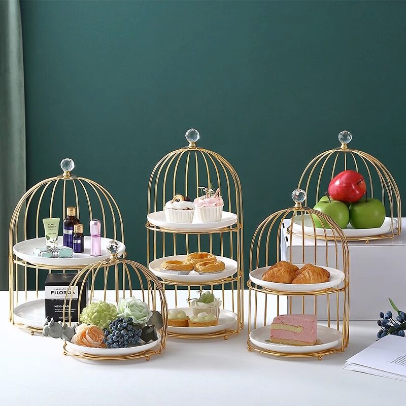 Romantika GOLD DESSERT TRAY Iron Birdcage Cake Stand Dessert Rack ...
