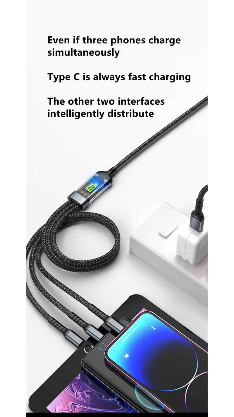 100W 3 in 1 Super Charging Cable 6A Micro USB Type C Fast Charger Type ...