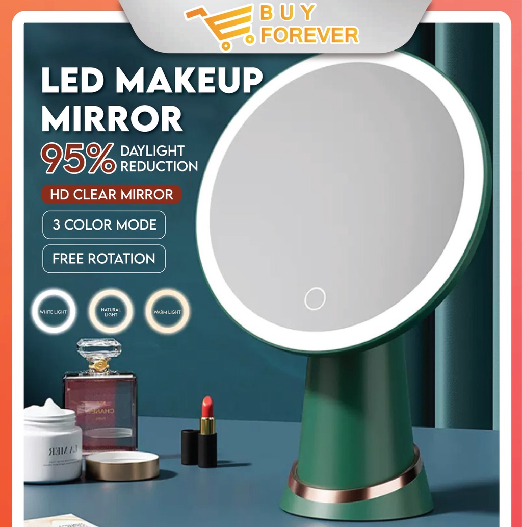 Wireless Rechargeable Makeup LED Mirror Round Touch Screen Cosmetic ...