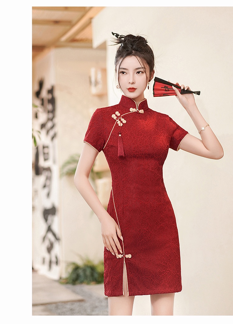 Plus Size 4XL Women's Short Sleeve Red Lace Cheongsam New Summer New ...