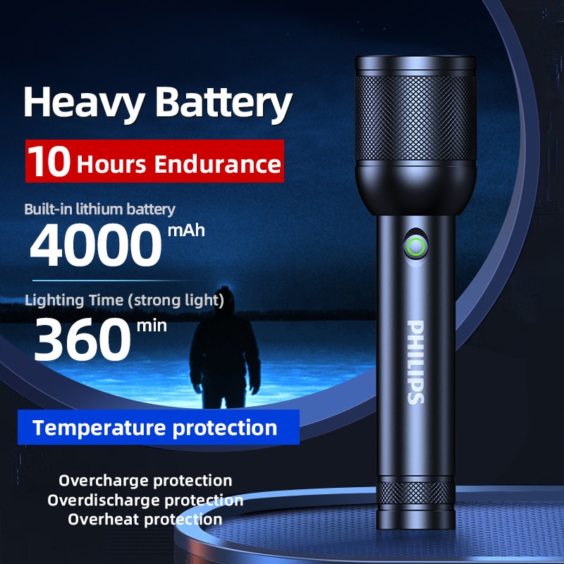Philips SFL6168 Zoom Flash-light Torch Light with USB Charging 18650 ...
