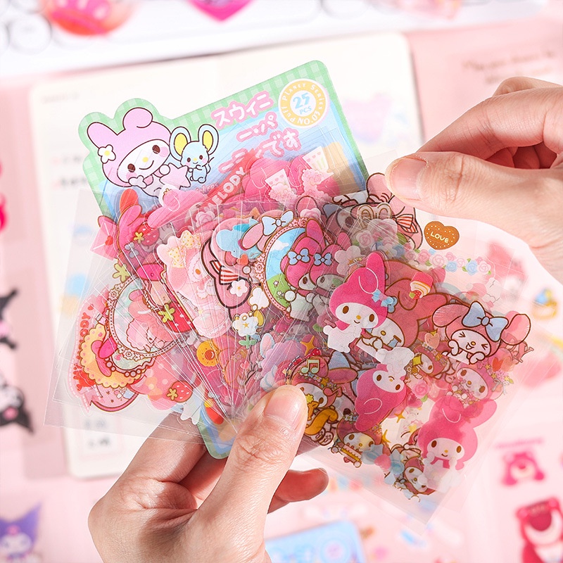 100 Sheets Sanrio Cute Stickers Transparent Cartoon Sticker Color Box ...