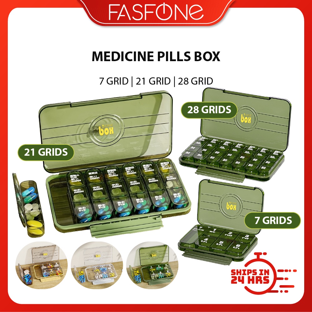 Pill Grid Case Medicine Storage Tablet Compartment Portable Separation ...
