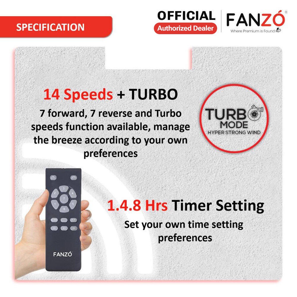 FANZÓ TURBO/TURBO Baby 56"/46" 14 Speed+Turbo DC Motor 5 Blades Remote ...