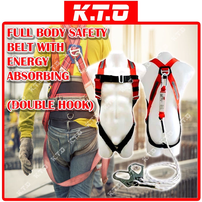 Safety Belt Full Body Harness Large Double Hook Absorber Polyamide ...