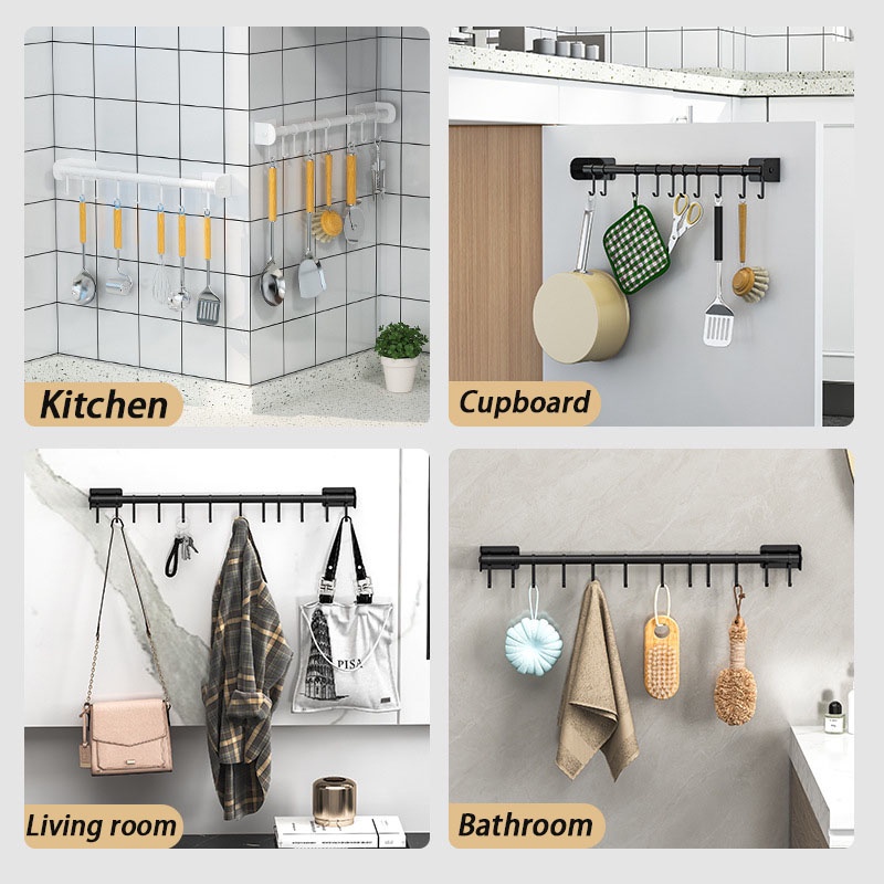 ANBOLT Kitchen Hanging Rack with 8/12 Hooks Wall Mounted Rod Hanger ...