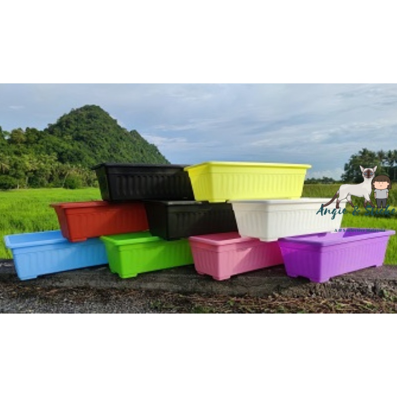 【StockMsia】50cm Rectangular Creative Resin Flower Pot with Base POT ...