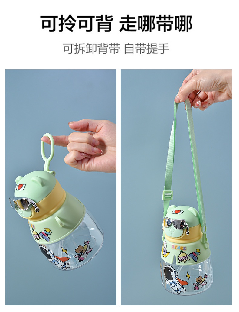 550ML Kids Water Bottle Cute Cartoon Drinking Bottle with Straw and Strap BPA Free Botol Air ...